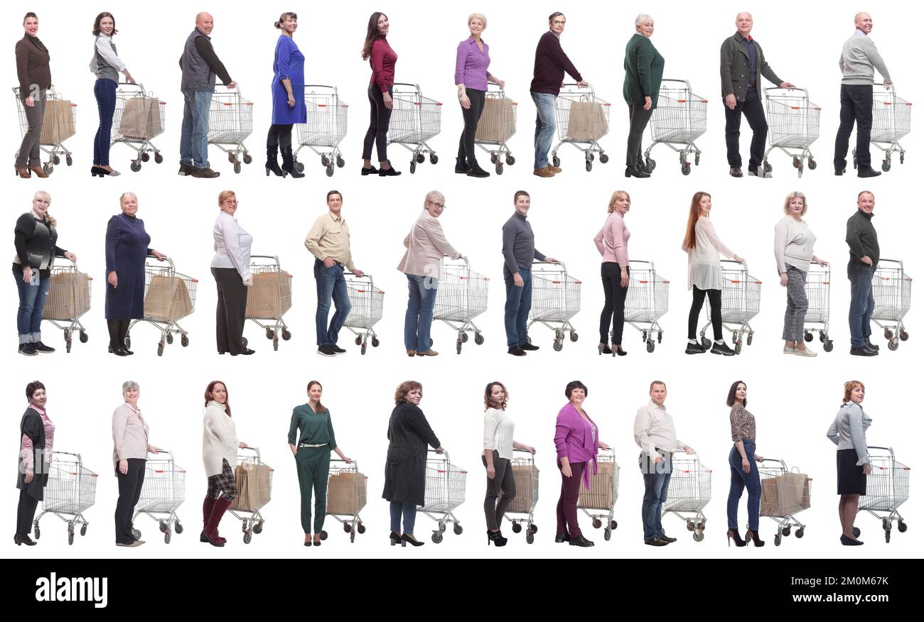 group of people with cart isolated on white Stock Photo - Alamy