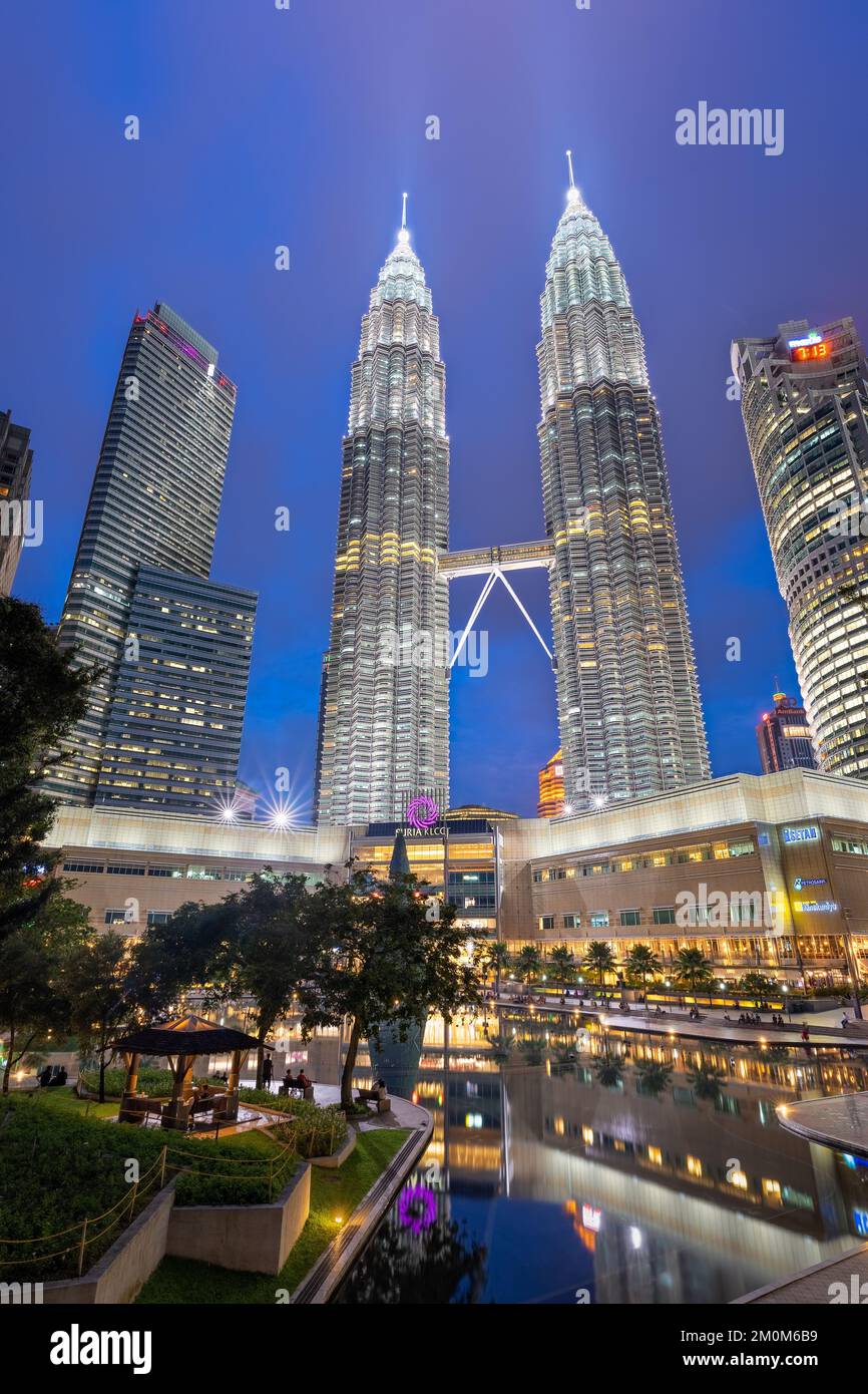 The Petronas Twin Towers at night, Kuala Lumpur in Malaysia, the ...