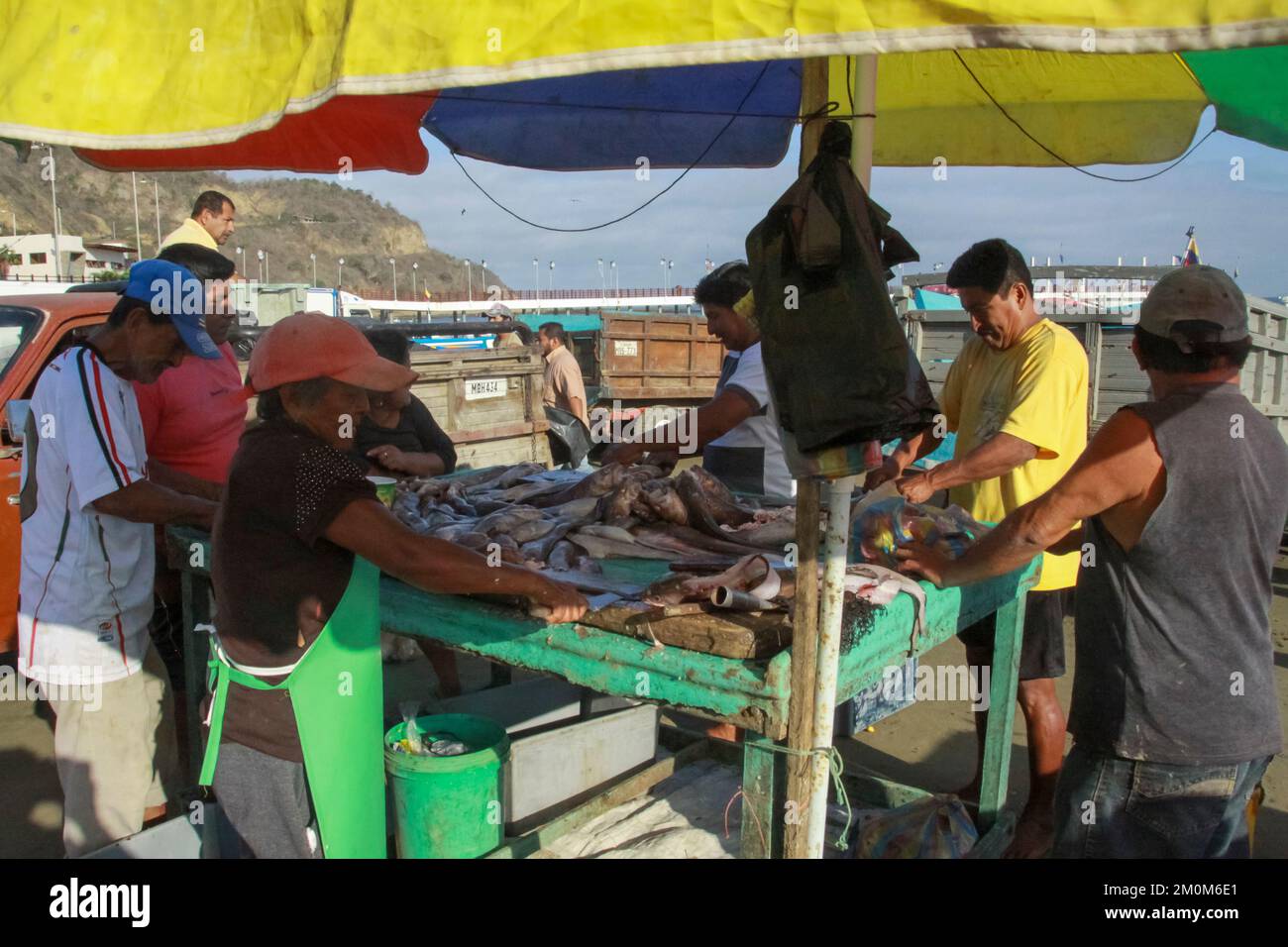 Fish Market at Puerto Lopez, Ecuador. Puerto López (16,000 inhabitants ...