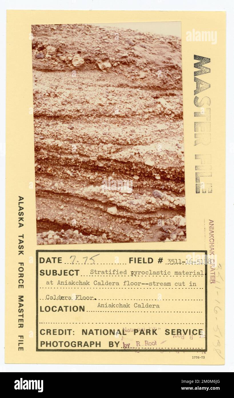 Stratified pyroclastic material at Aniakchak Caldera floor - stream cut ...