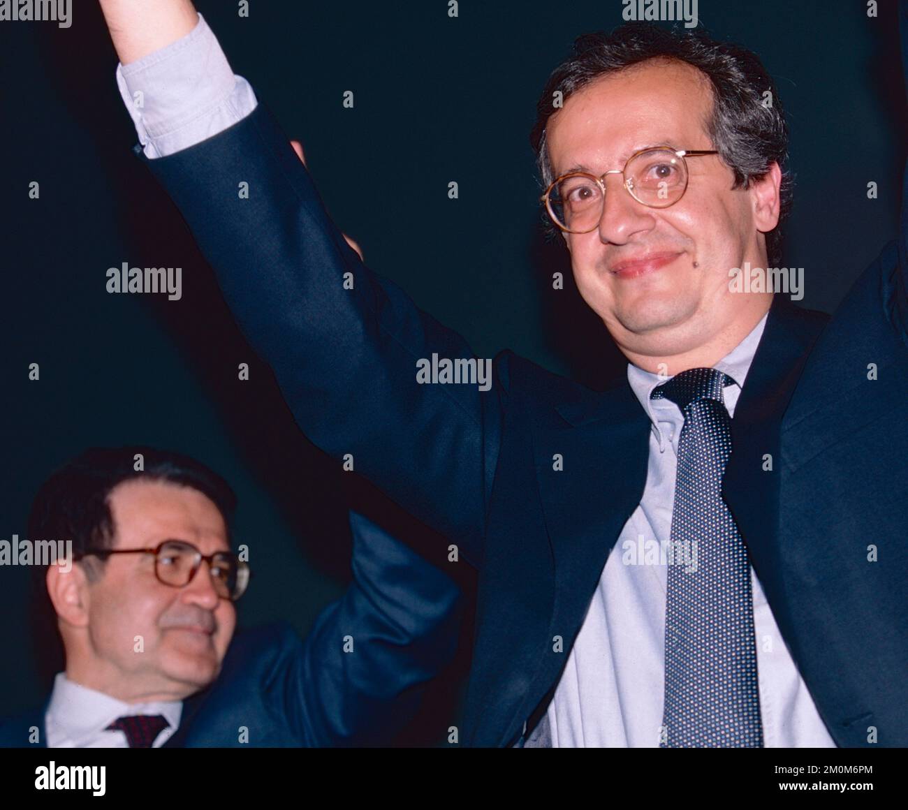 Italian politicians Walter Veltroni (right) and Romano Prodi ...