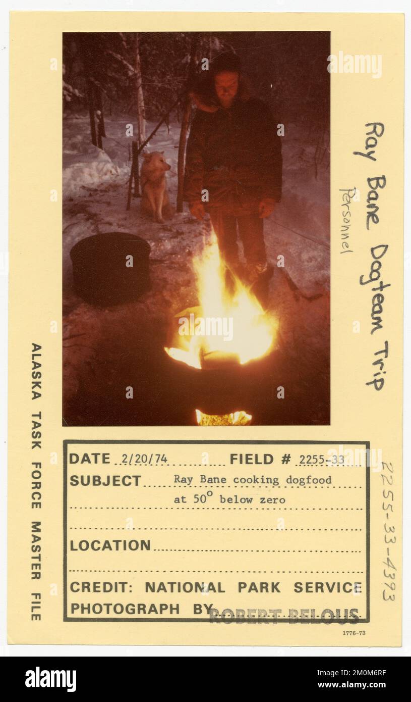 Ray Bane cooking dog food at 50 degrees below zero. Alaska Task Force ...