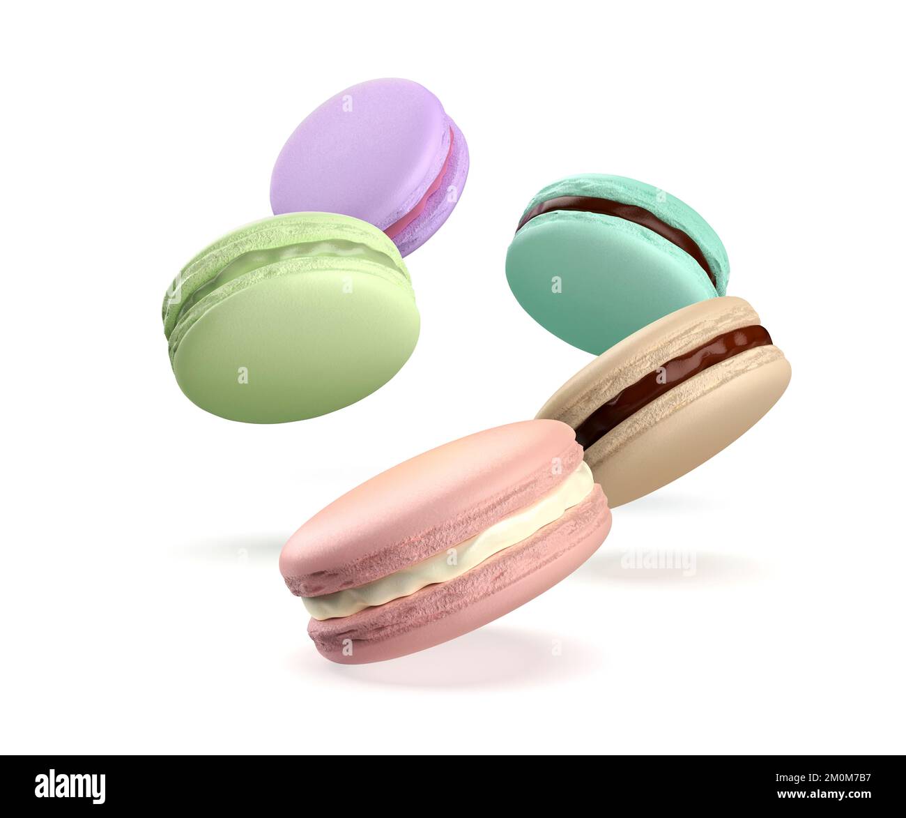 French macarons with different colors on white background Stock Photo ...