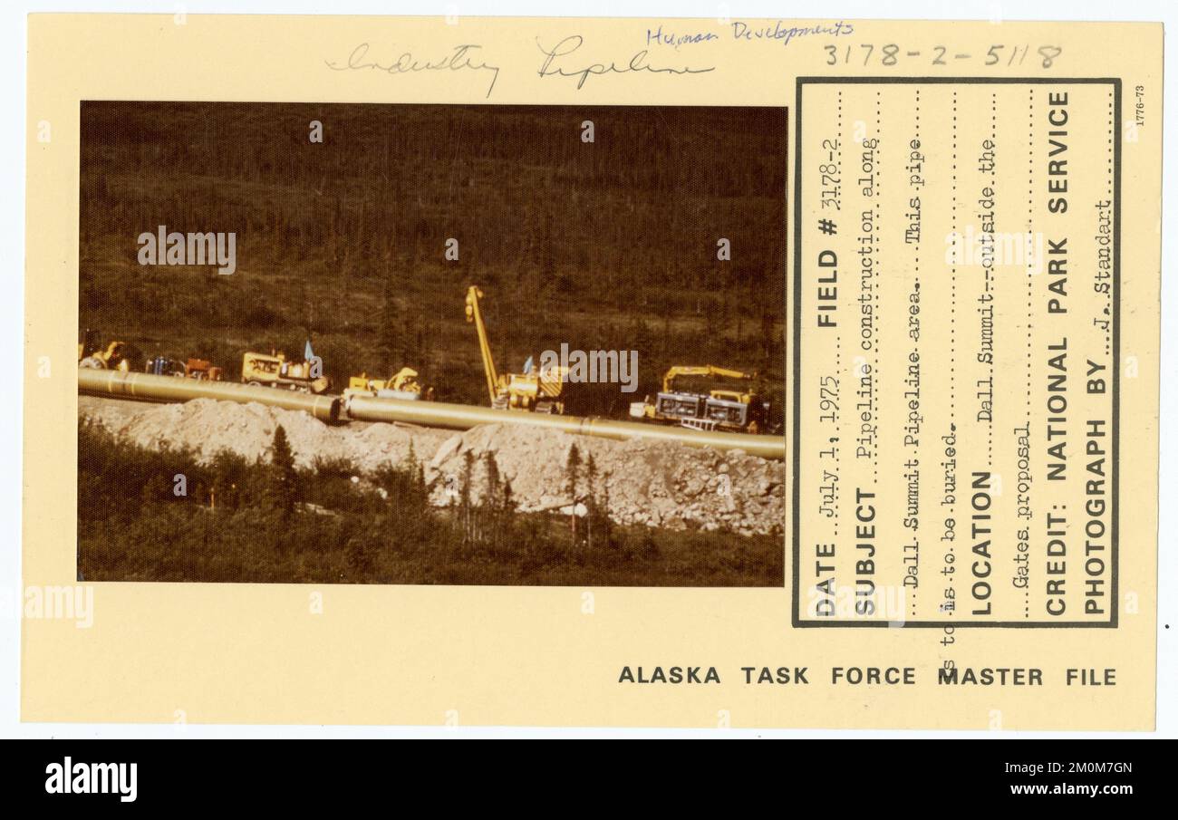 Pipeline construction along Dall Summit Pipeline area. This pipe is to ...