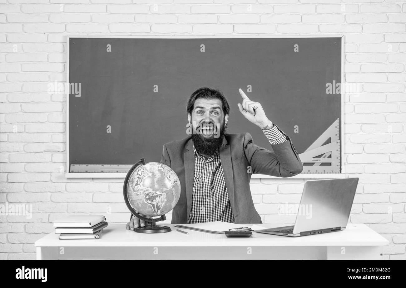 college lecturer on geography lesson. back to school. informal ...