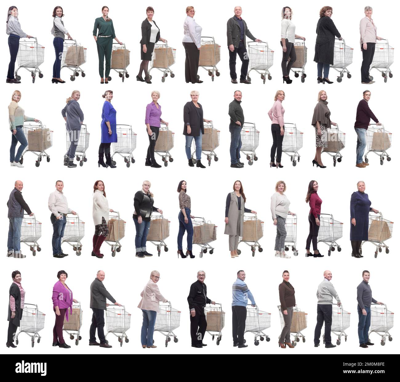 group of people with cart isolated on white Stock Photo - Alamy