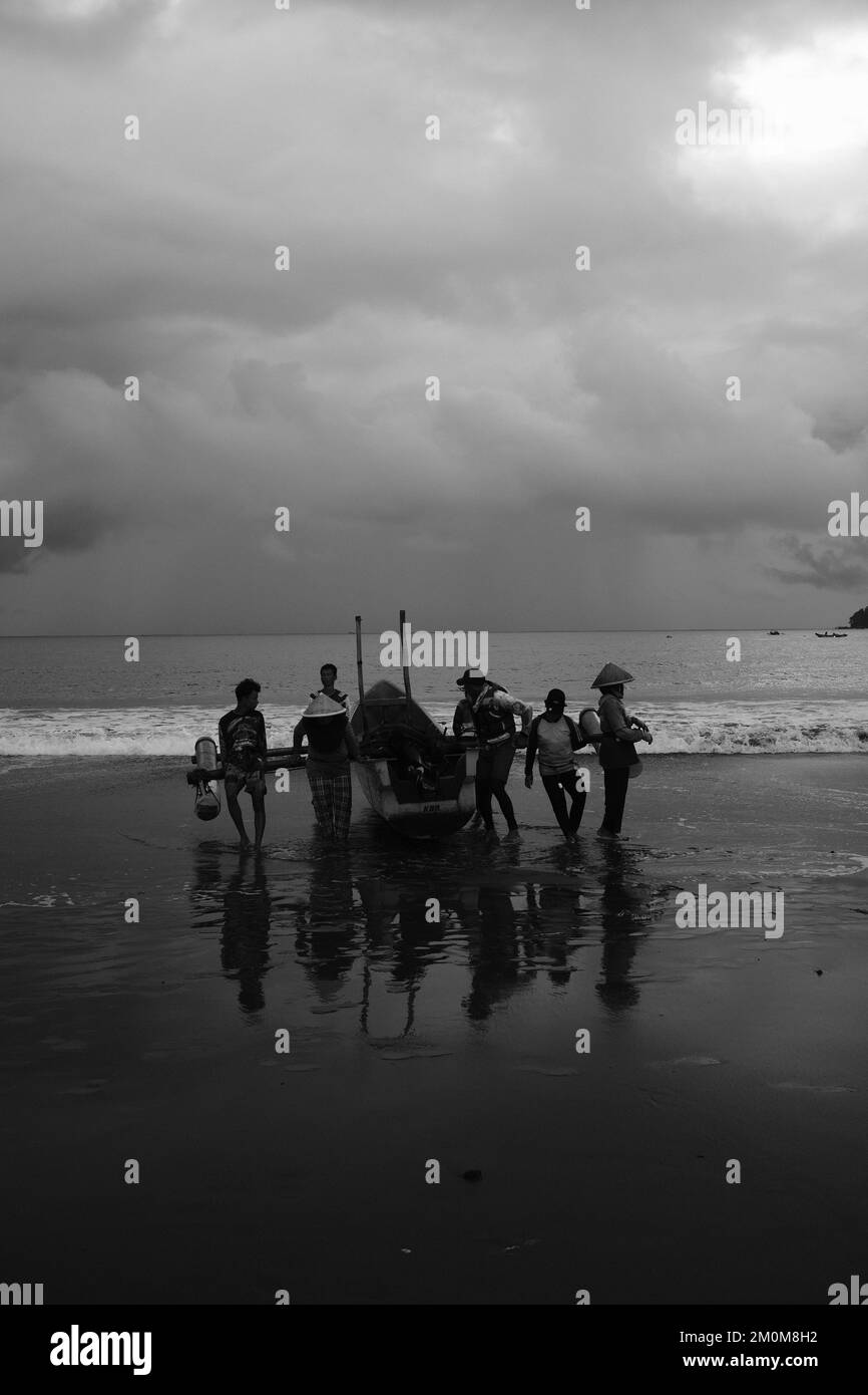 Pangandaran, West Java, Indonesia - 30 October, 2022 : Black and white ...