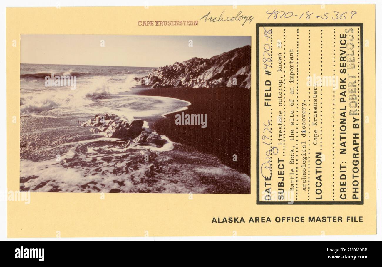 Limestone outcrop, known as Battle Rock, the site of an important ...