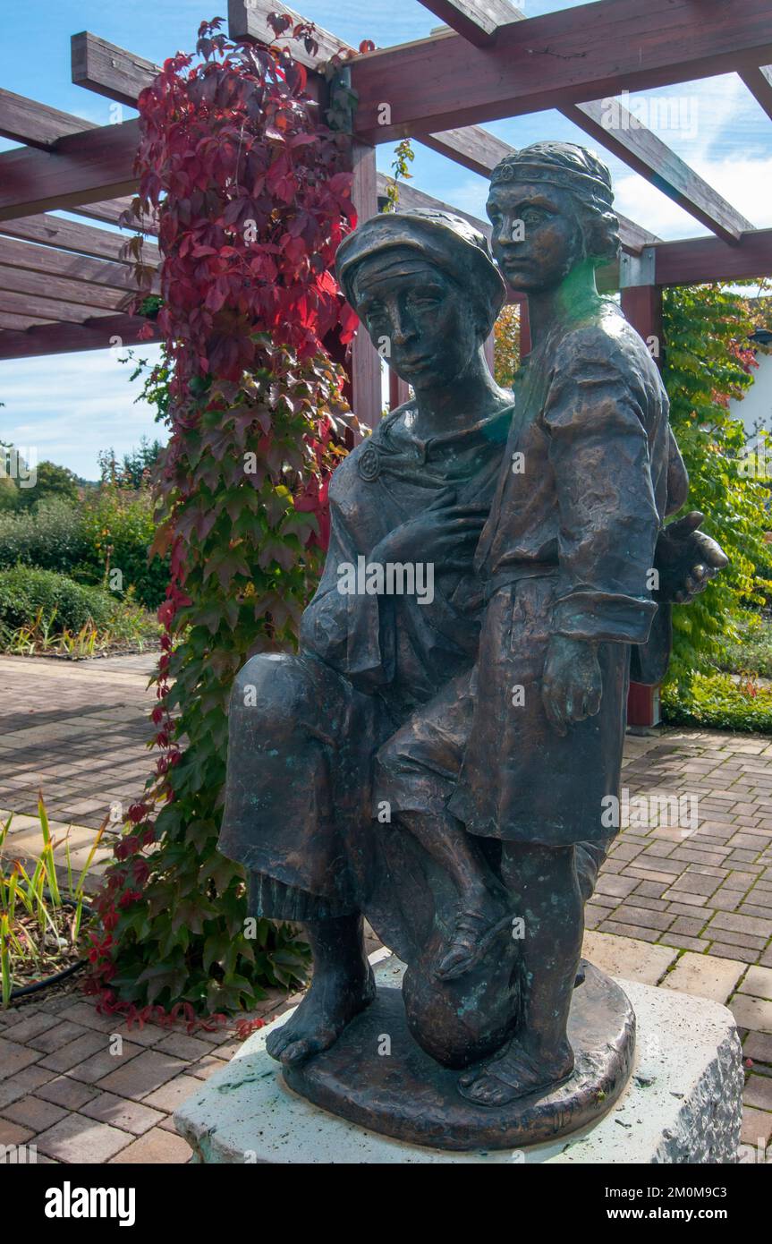 The statue of Virgen Mary and young Flavius, future roman emperor at ...