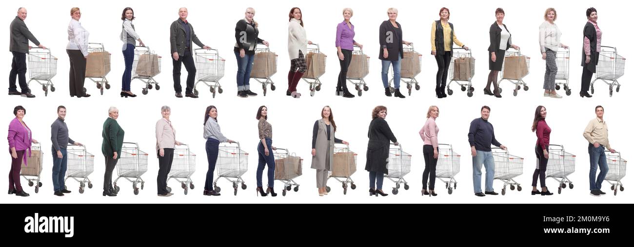 group of people with cart isolated on white Stock Photo - Alamy