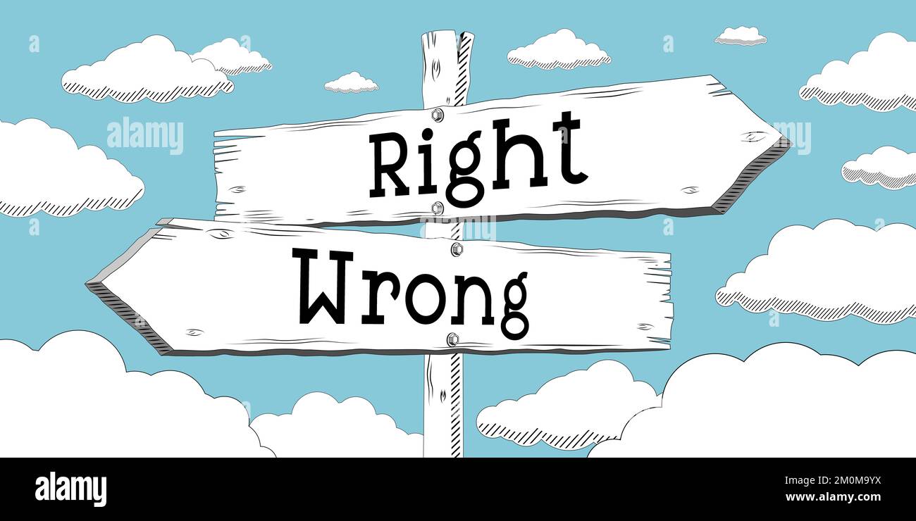 Right and wrong - outline signpost with two arrows Stock Photo - Alamy