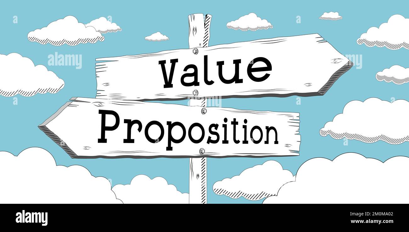 Value, proposition - outline signpost with two arrows Stock Photo - Alamy