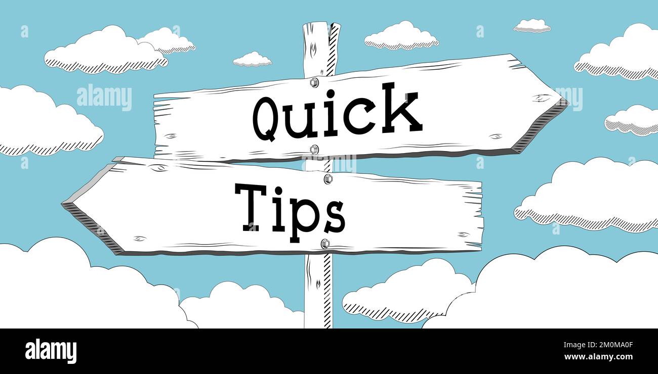 Quick tips - outline signpost with two arrows Stock Photo - Alamy