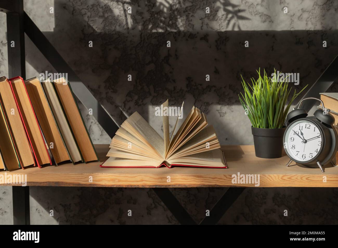 Education learning concept with opened book or textbook in library ...