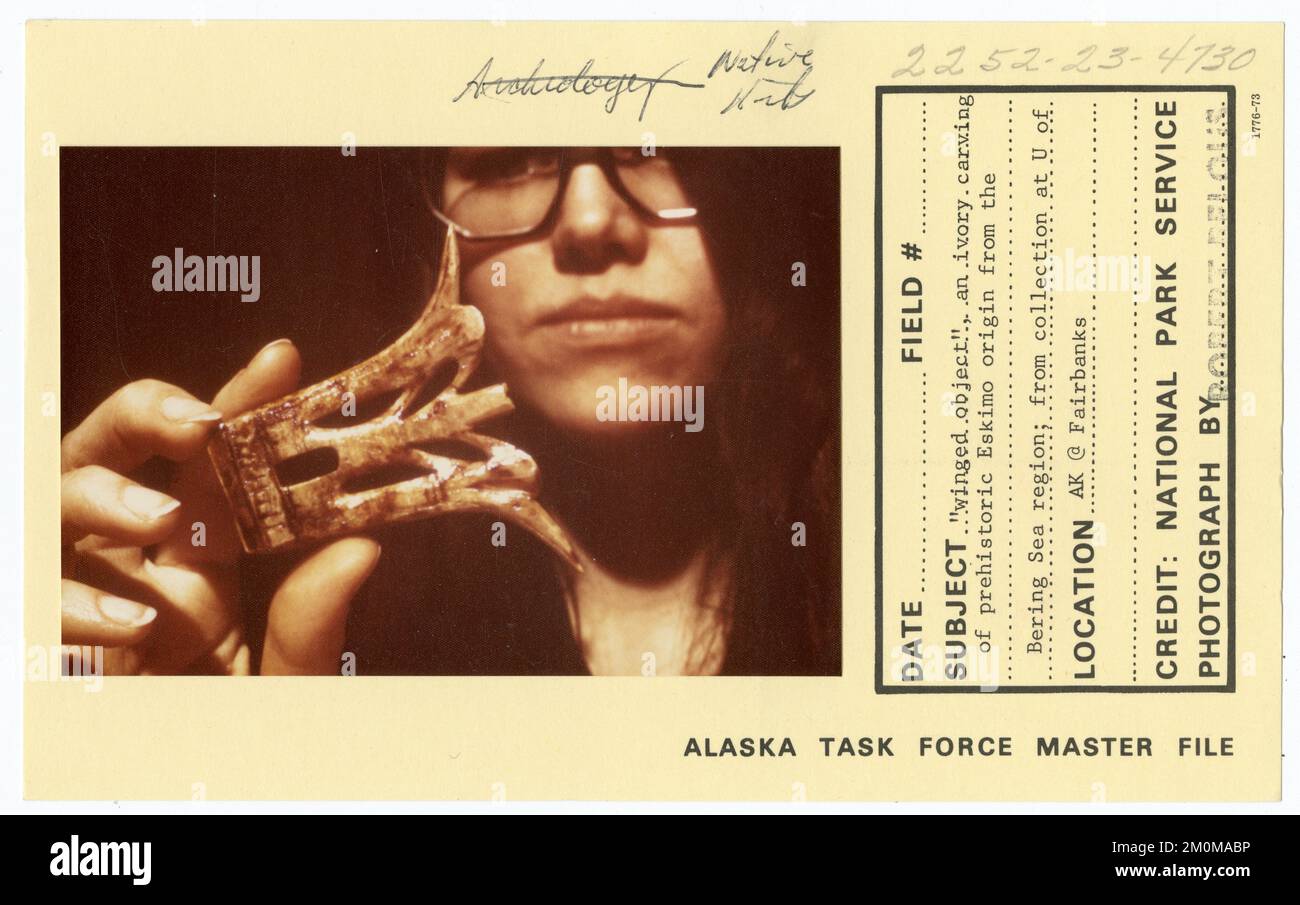 "Winged object", an ivory carving of prehistoric Eskimo orgining from ...