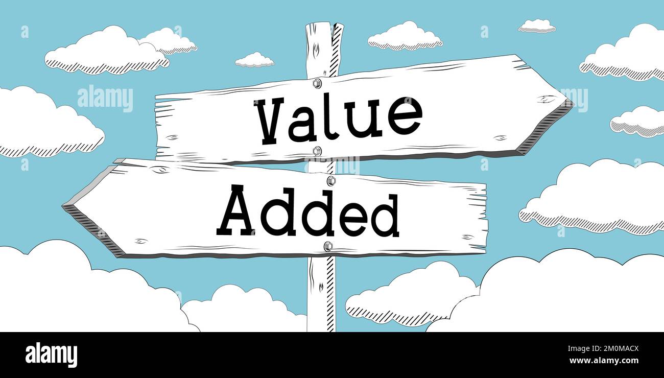 Added value - outline signpost with two arrows Stock Photo - Alamy