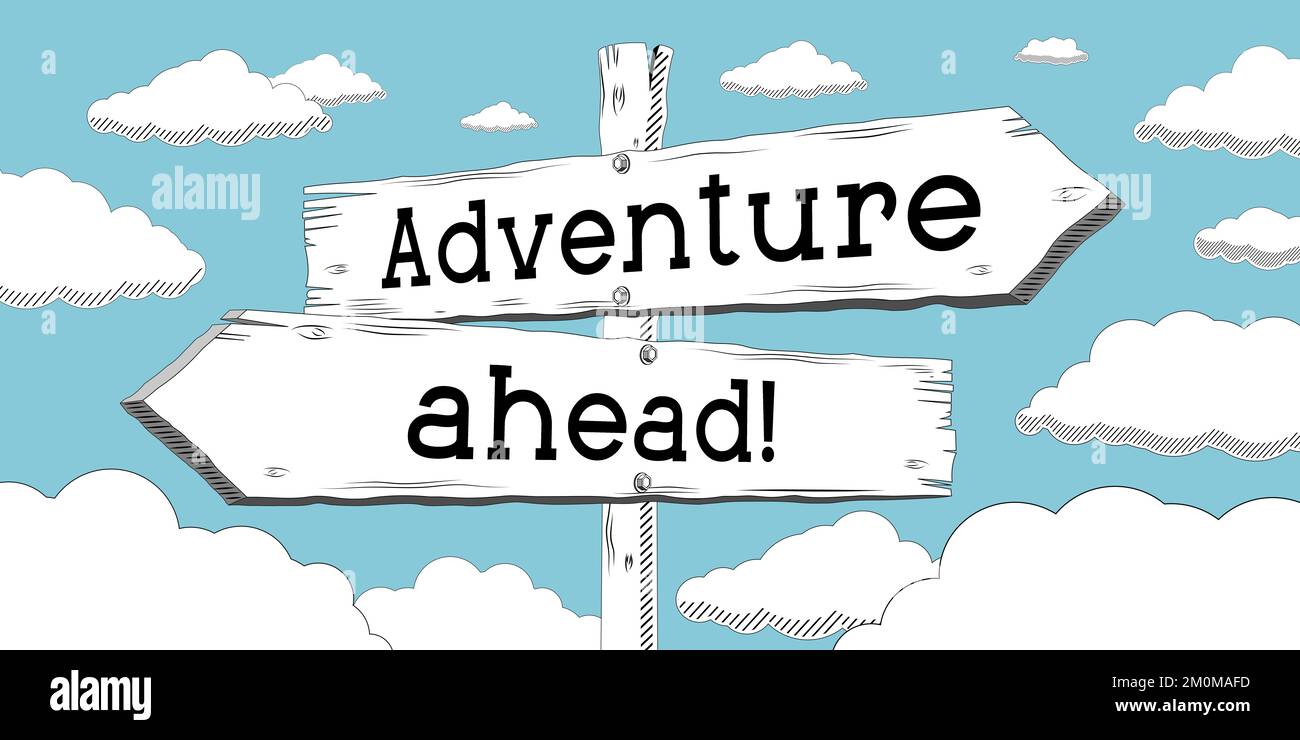 Adventure ahead - outline signpost with two arrows Stock Photo - Alamy