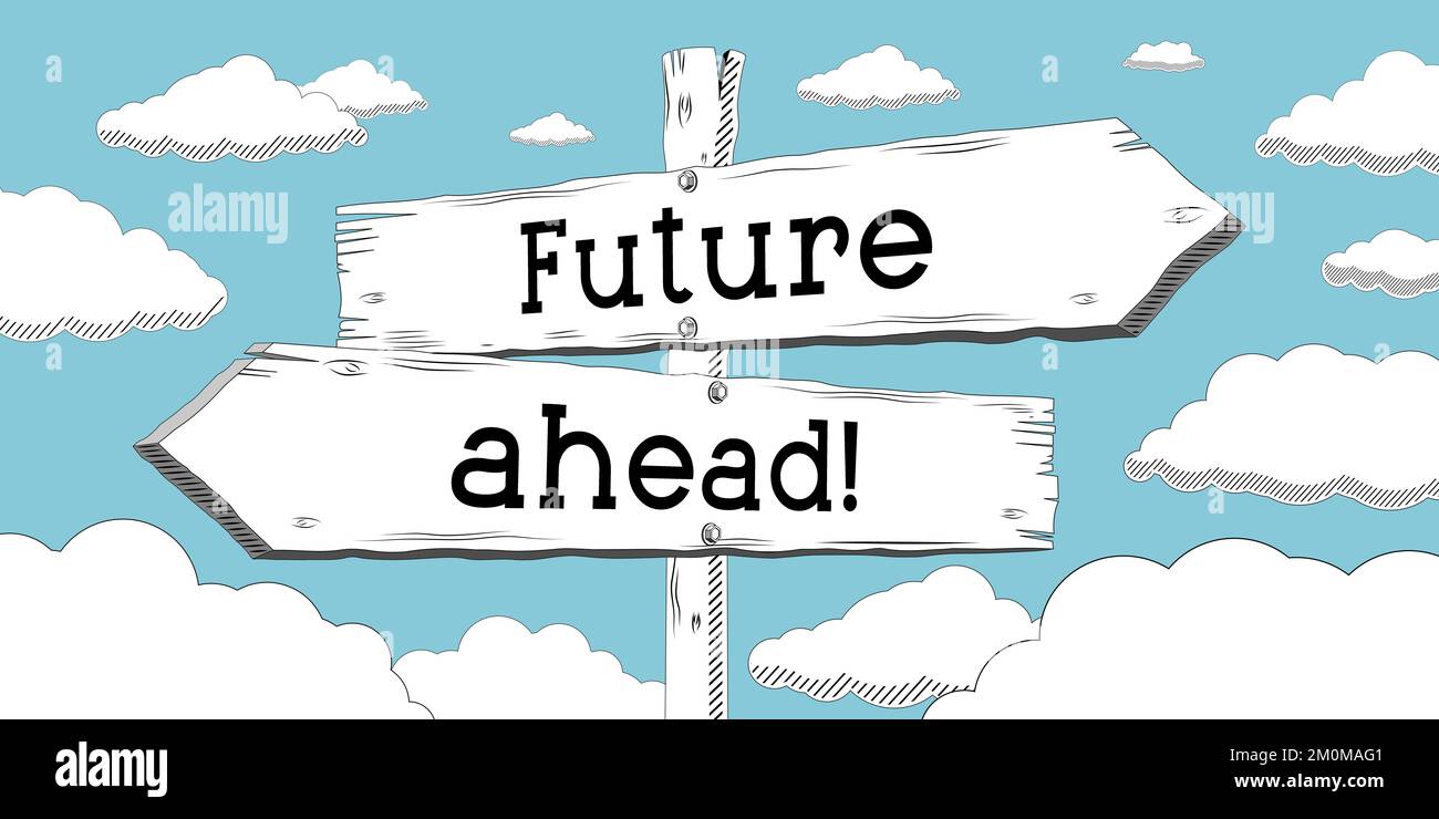 Future ahead - outline signpost with two arrows Stock Photo - Alamy