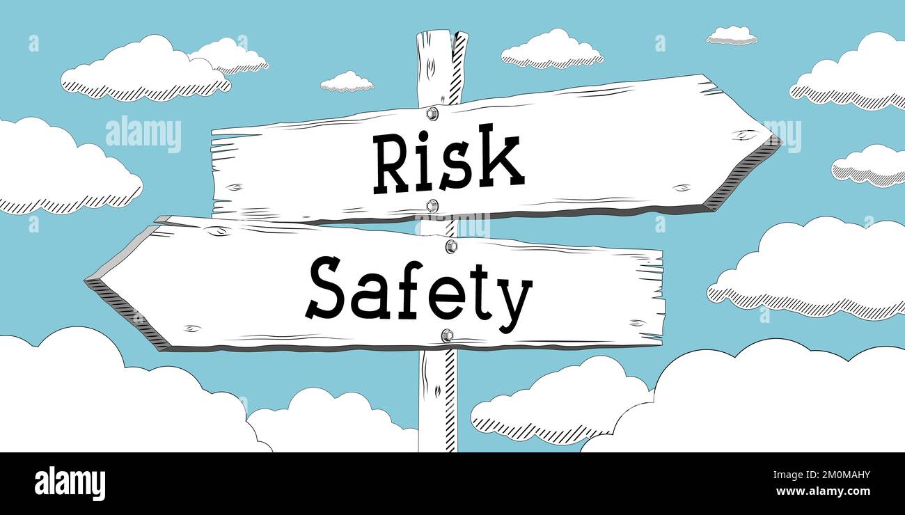 Risk, safety - outline signpost with two arrows Stock Photo - Alamy