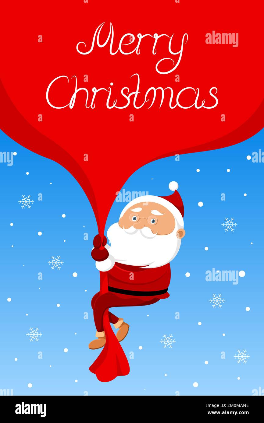 Christmas greeting card. Santa Claus pulls sack with presents. Vector ...