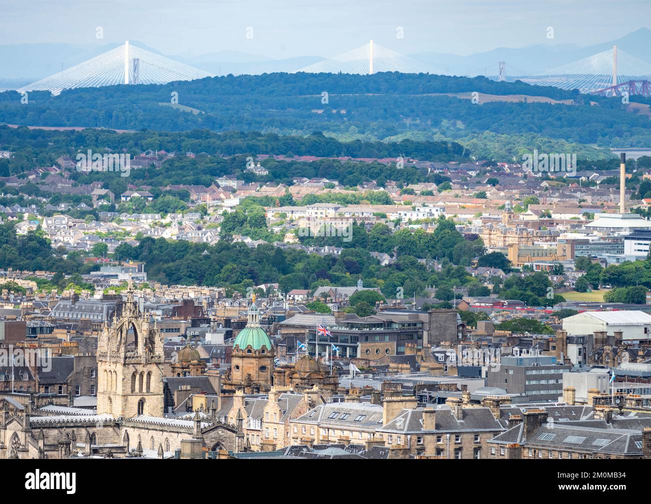 Cityscape of the Capital city of Scotland,with famous Forth Bridges in ...