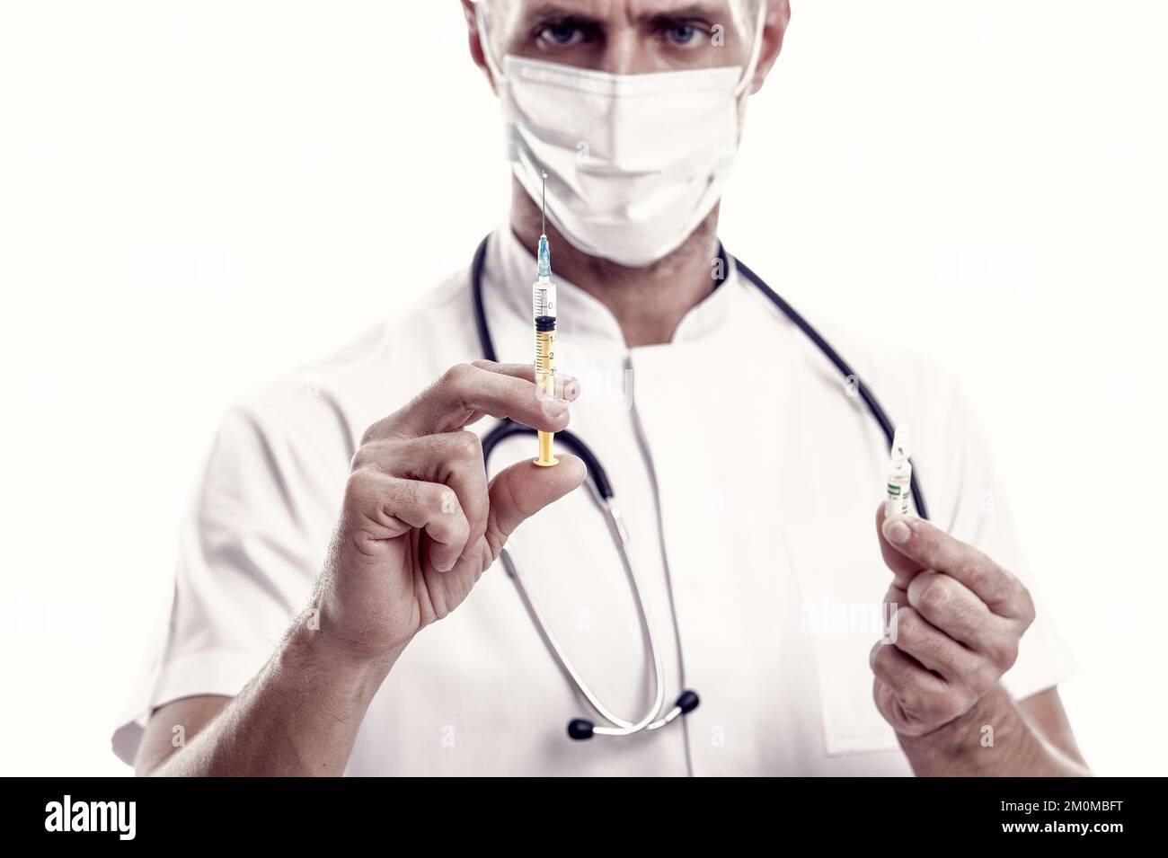 Paramedic hold ampoule syringe with covid-19 vaccine for coronavirus ...