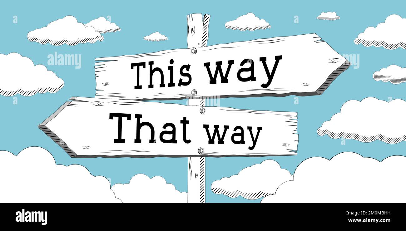 This way, that way - outline signpost with two arrows Stock Photo - Alamy