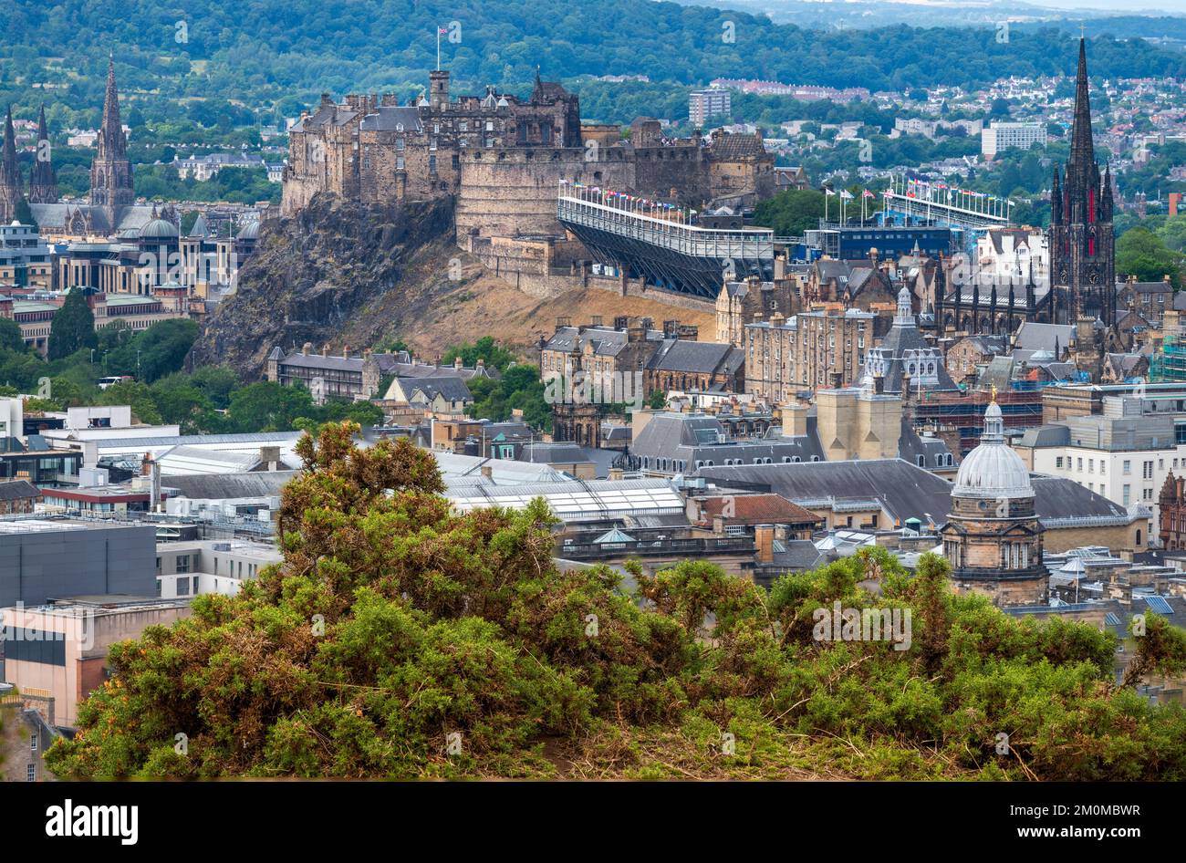 Cityscape of Scottish Capital city, in mid-summer,set up for Military ...