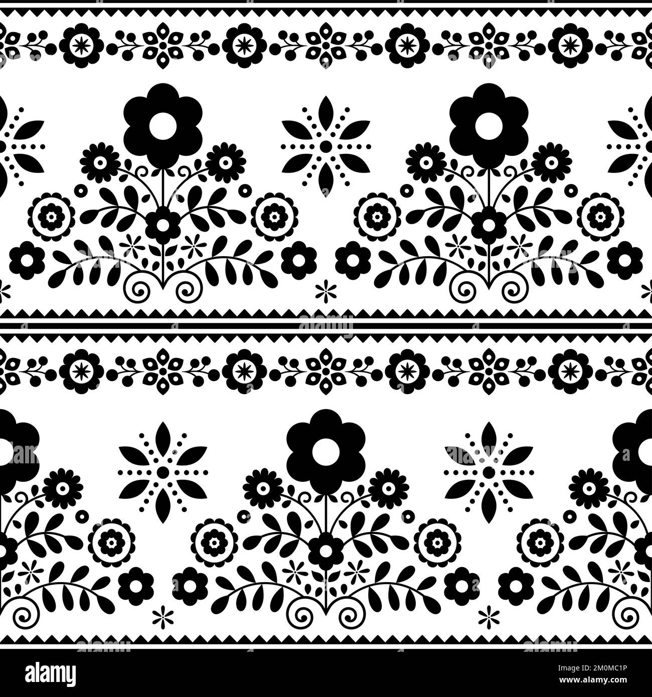 Floral folk art vector seamless textile or fabric print pattern with ...