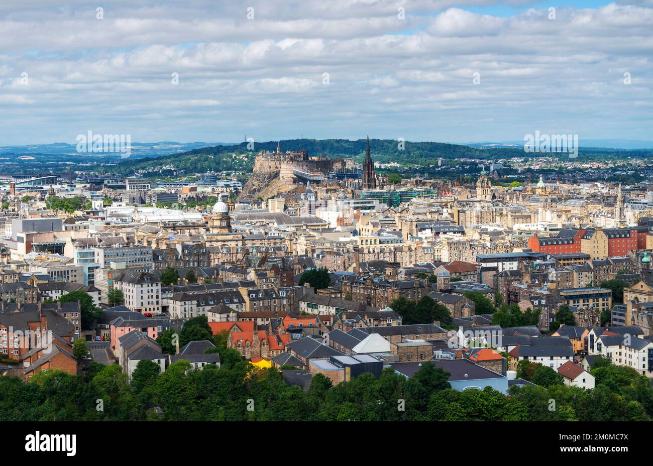 Cityscape of the Capital city of Scotland,with famous landmarks such as ...