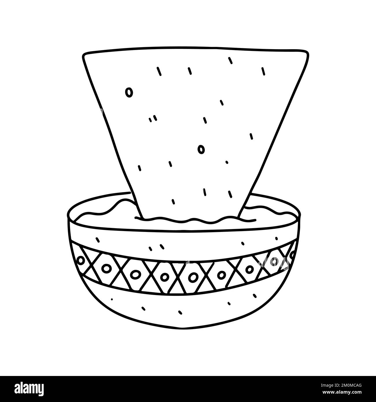 Nachos Mexican corn chips with salsa dip.in hand drawn doodle style ...