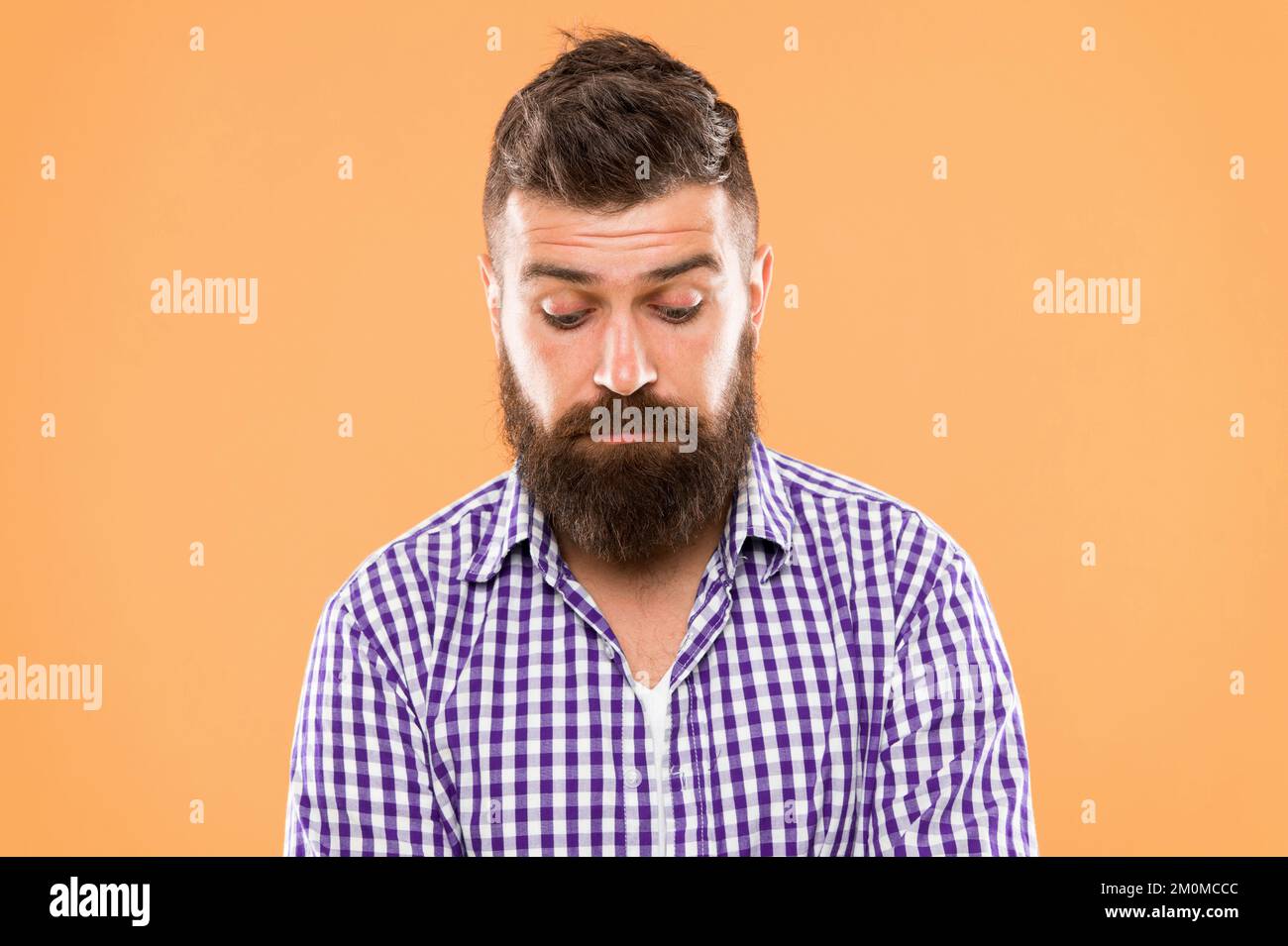 Feeling sorry. Embarrassment concept. Feel so sorry. Man bearded ...