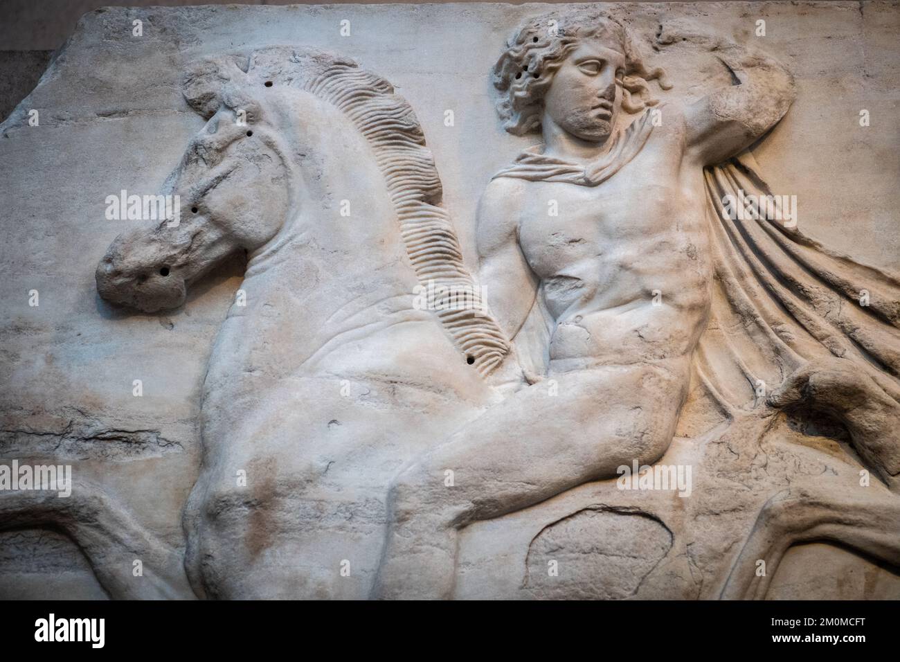 Details of the Elgin Marbles on display at the British Museum in London ...