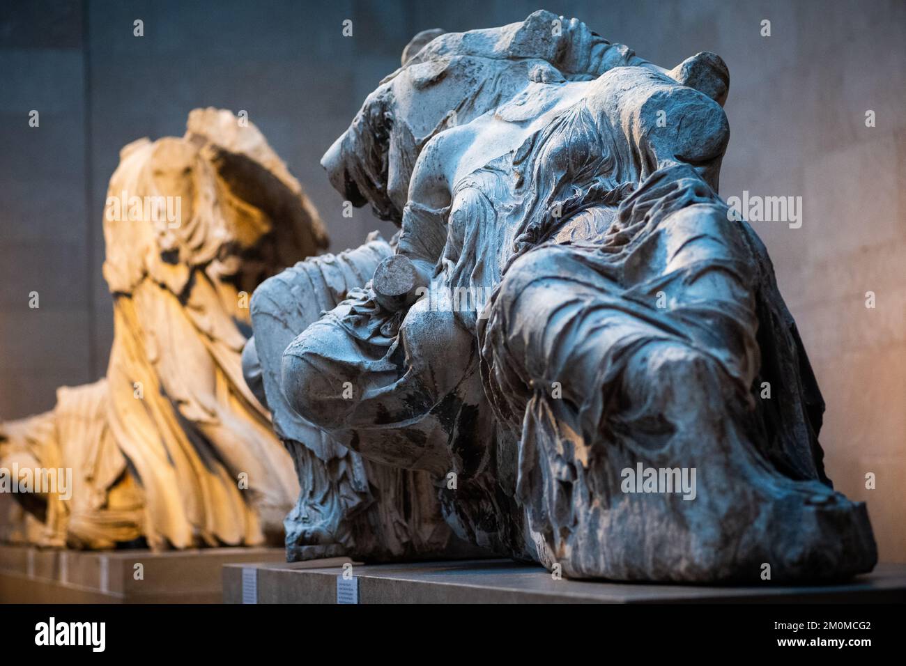 Details of the Elgin Marbles on display at the British Museum in London ...