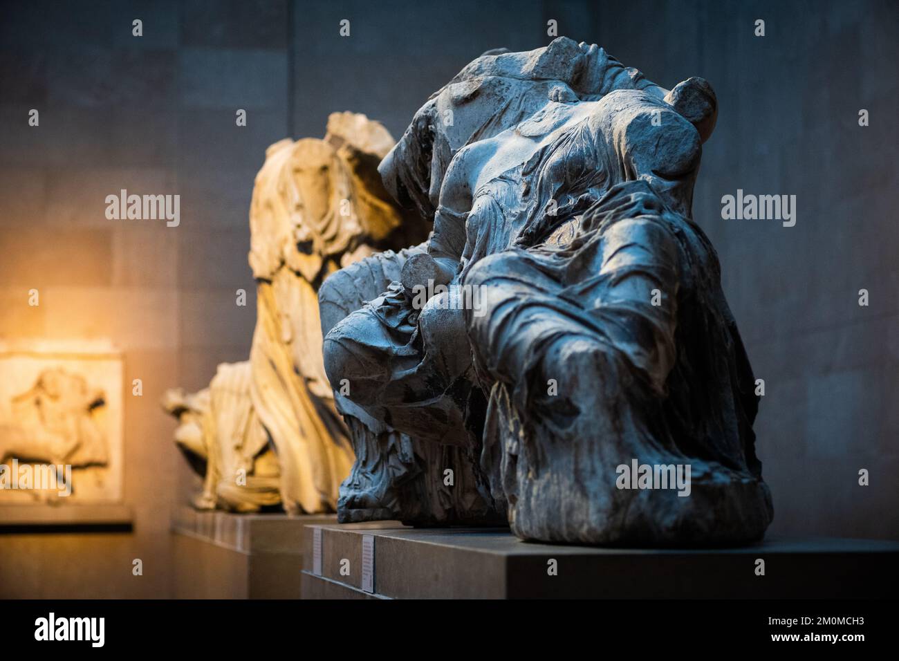 Details of the Elgin Marbles on display at the British Museum in London ...