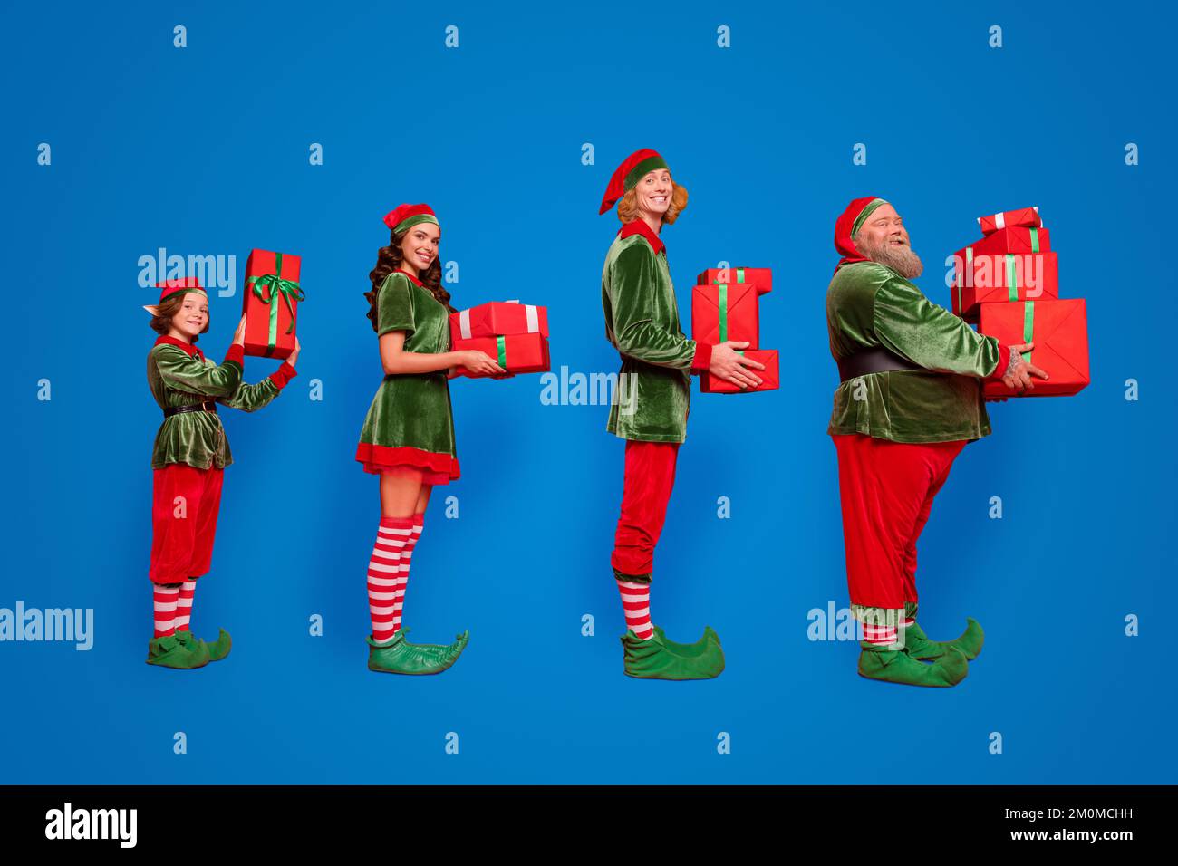 Full size profile photo of queue santa service people different body ...