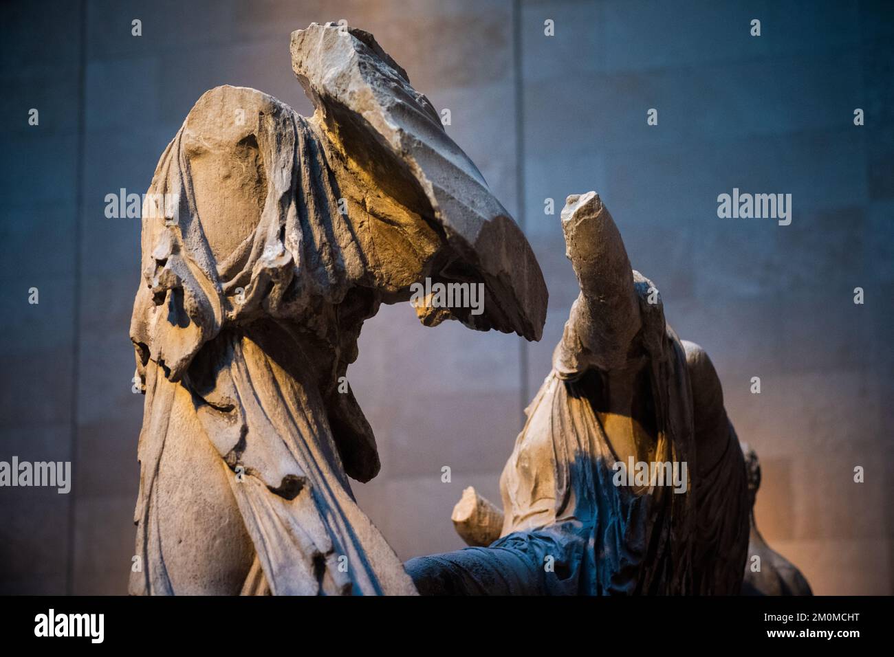 Details of the Elgin Marbles on display at the British Museum in London ...