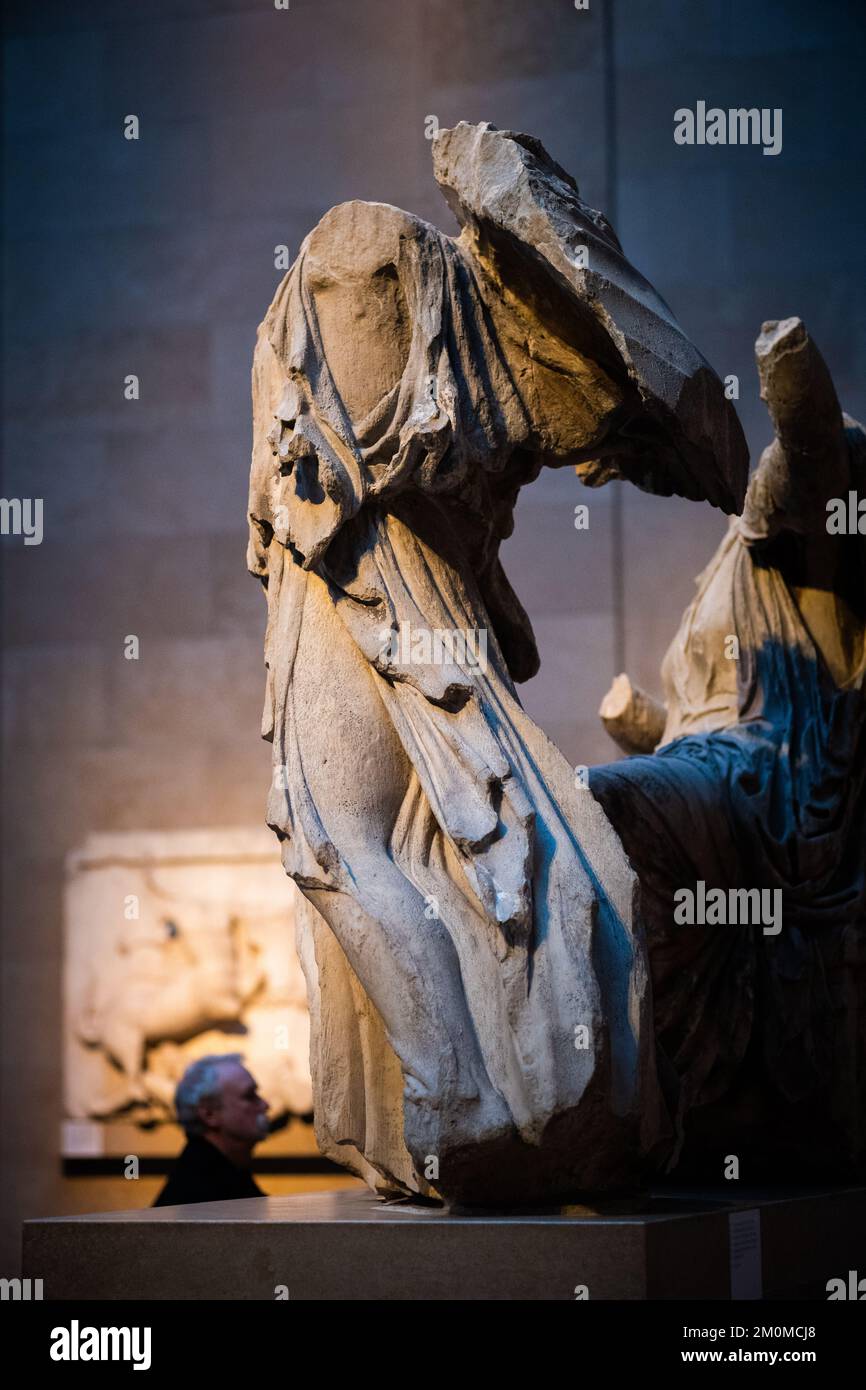 Details of the Elgin Marbles on display at the British Museum in London ...
