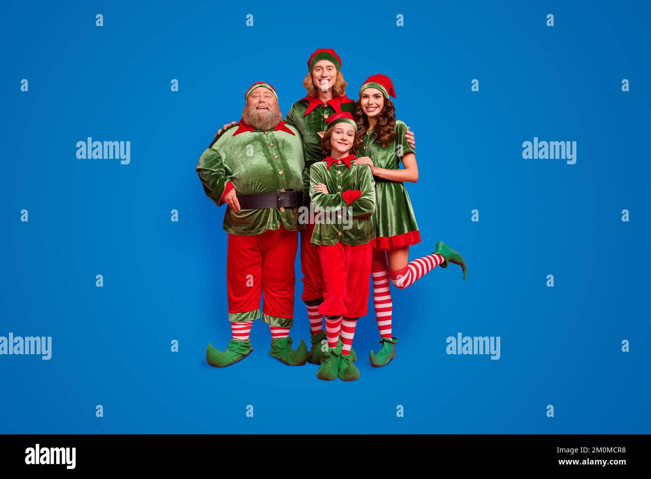 Full size photo of santa family people different shape hug wear new ...