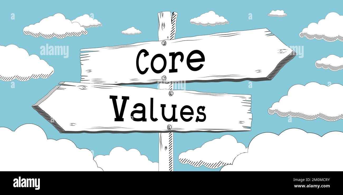 Core values - outline signpost with two arrows Stock Photo - Alamy