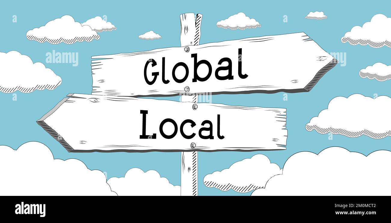 Global, local - outline signpost with two arrows Stock Photo - Alamy