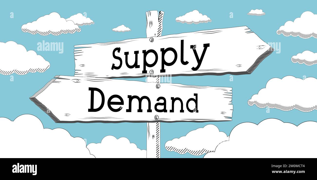 Supply, demand - outline signpost with two arrows Stock Photo - Alamy