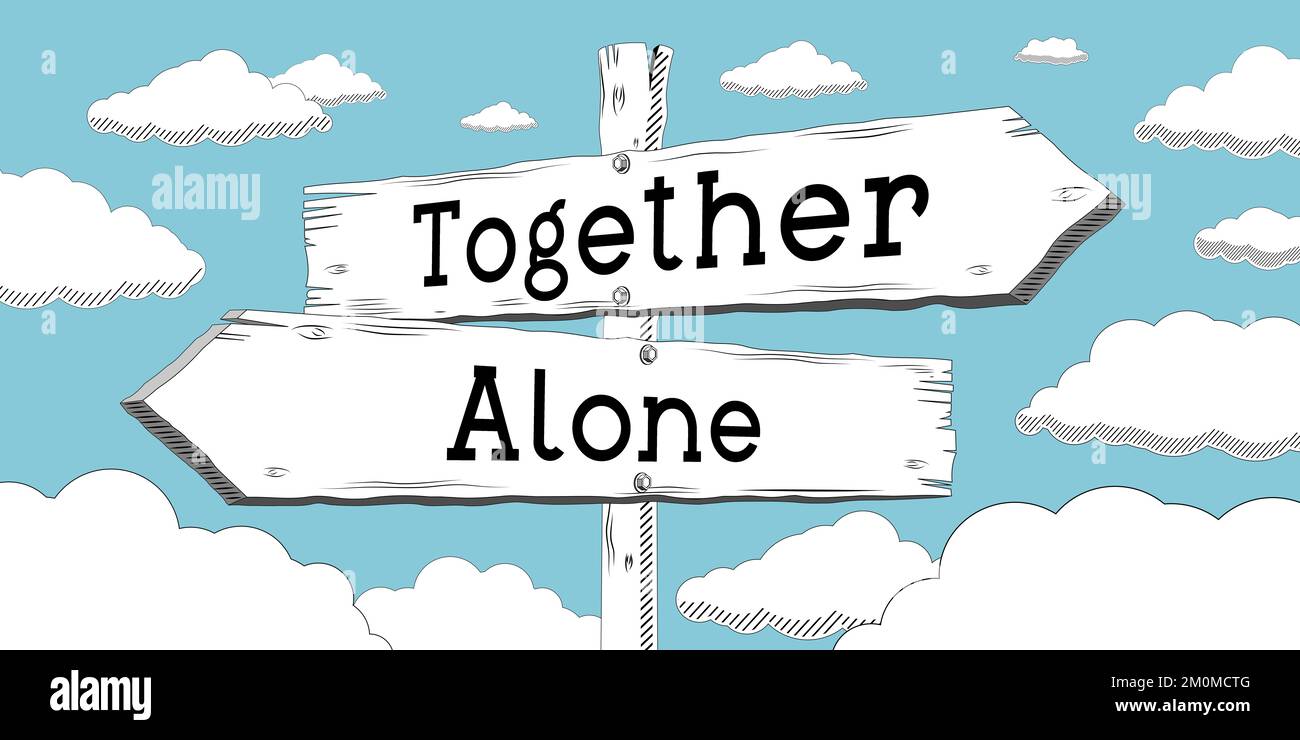 Together or alone - outline signpost with two arrows Stock Photo - Alamy