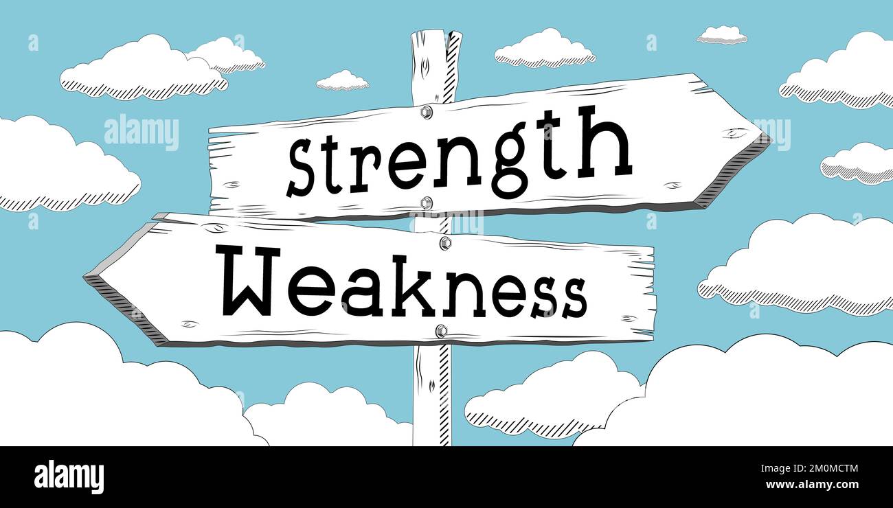 Strength and weakness - outline signpost with two arrows Stock Photo ...