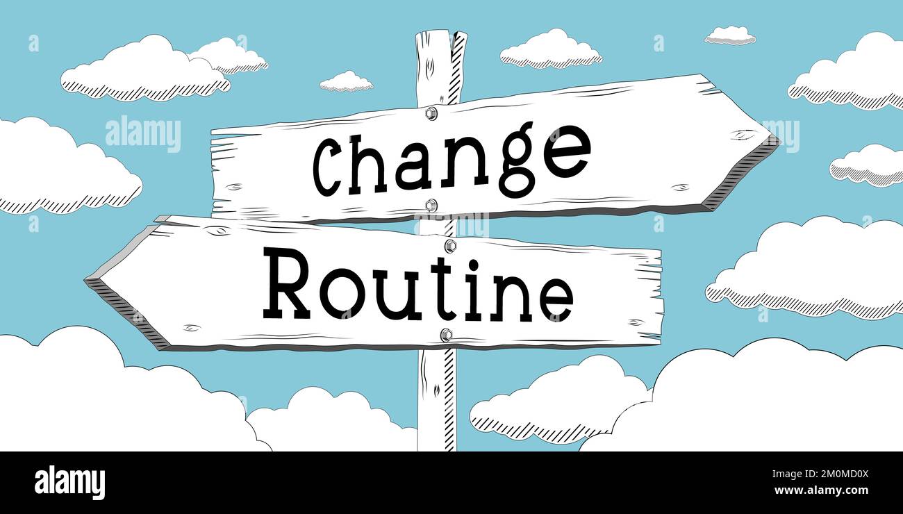 Change and routine - outline signpost with two arrows Stock Photo - Alamy