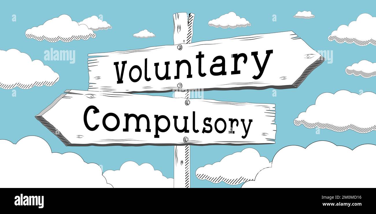 Voluntary, compulsory - outline signpost with two arrows Stock Photo ...