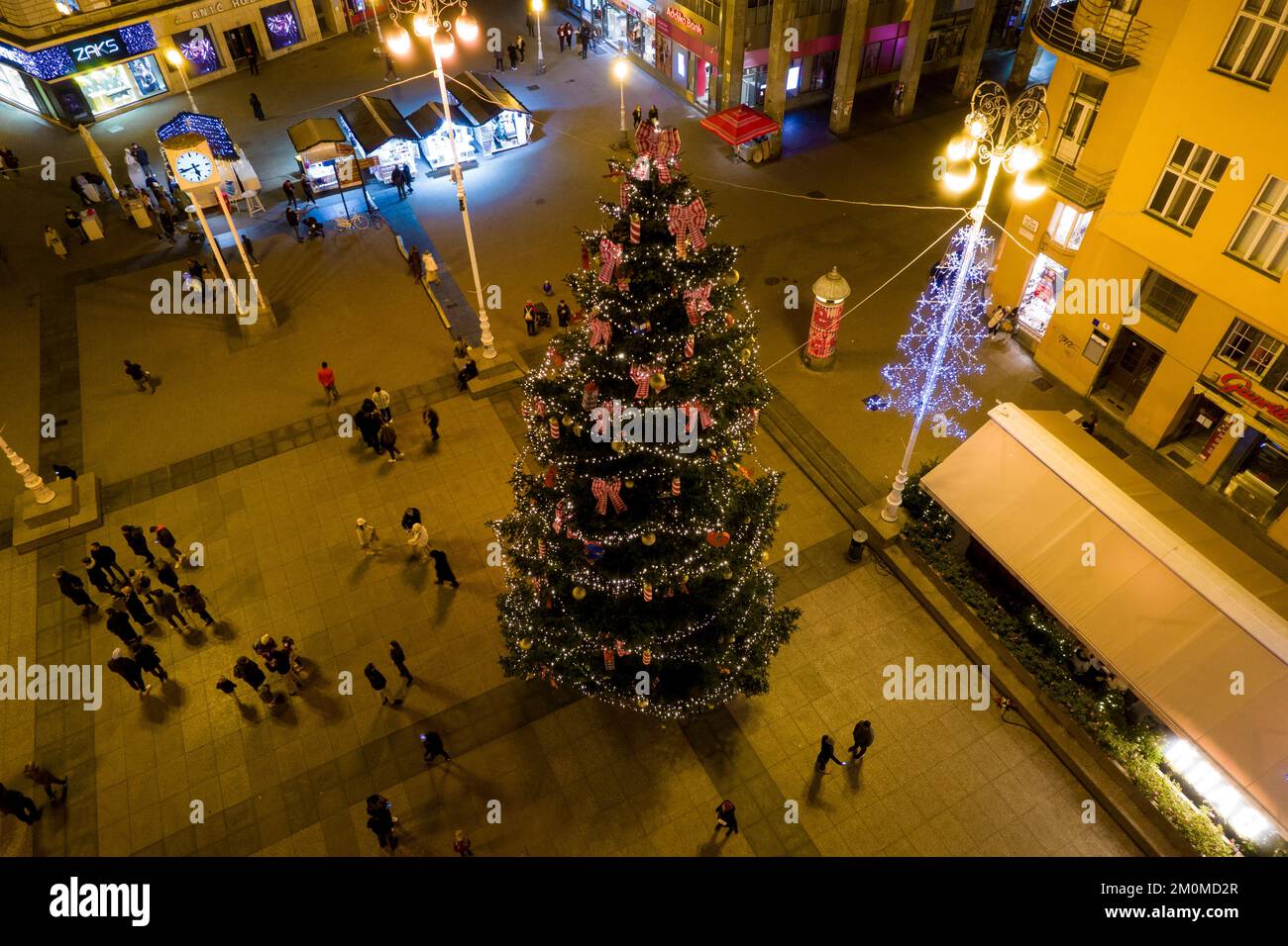 Aerial view of the city center where Advent takes place in Zagreb ...
