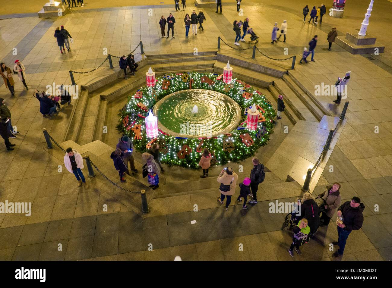 Aerial view of the city center where Advent takes place in Zagreb ...
