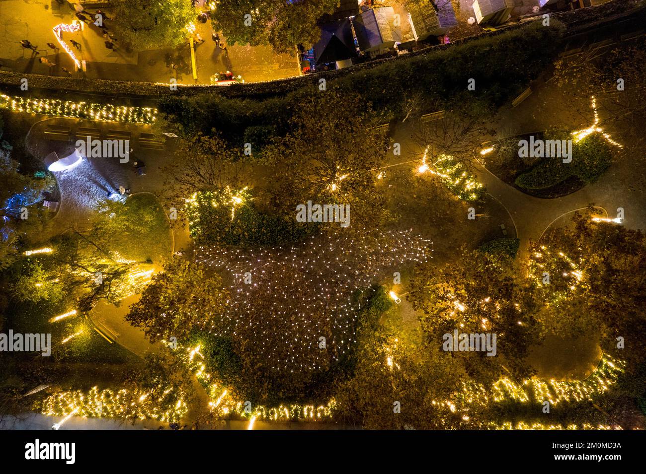 Aerial view of the city center where Advent takes place in Zagreb ...