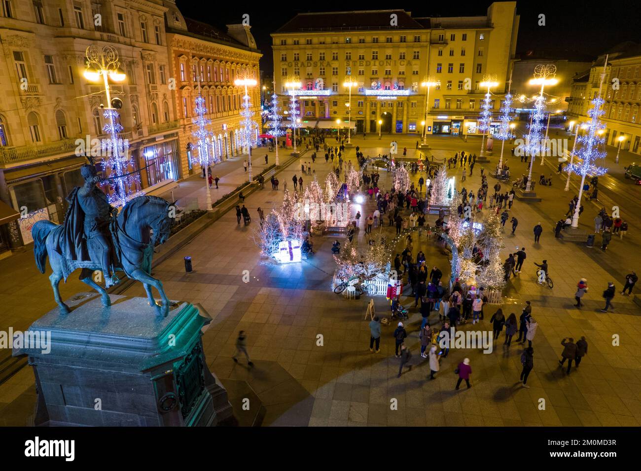 Aerial view of the city center where Advent takes place in Zagreb ...